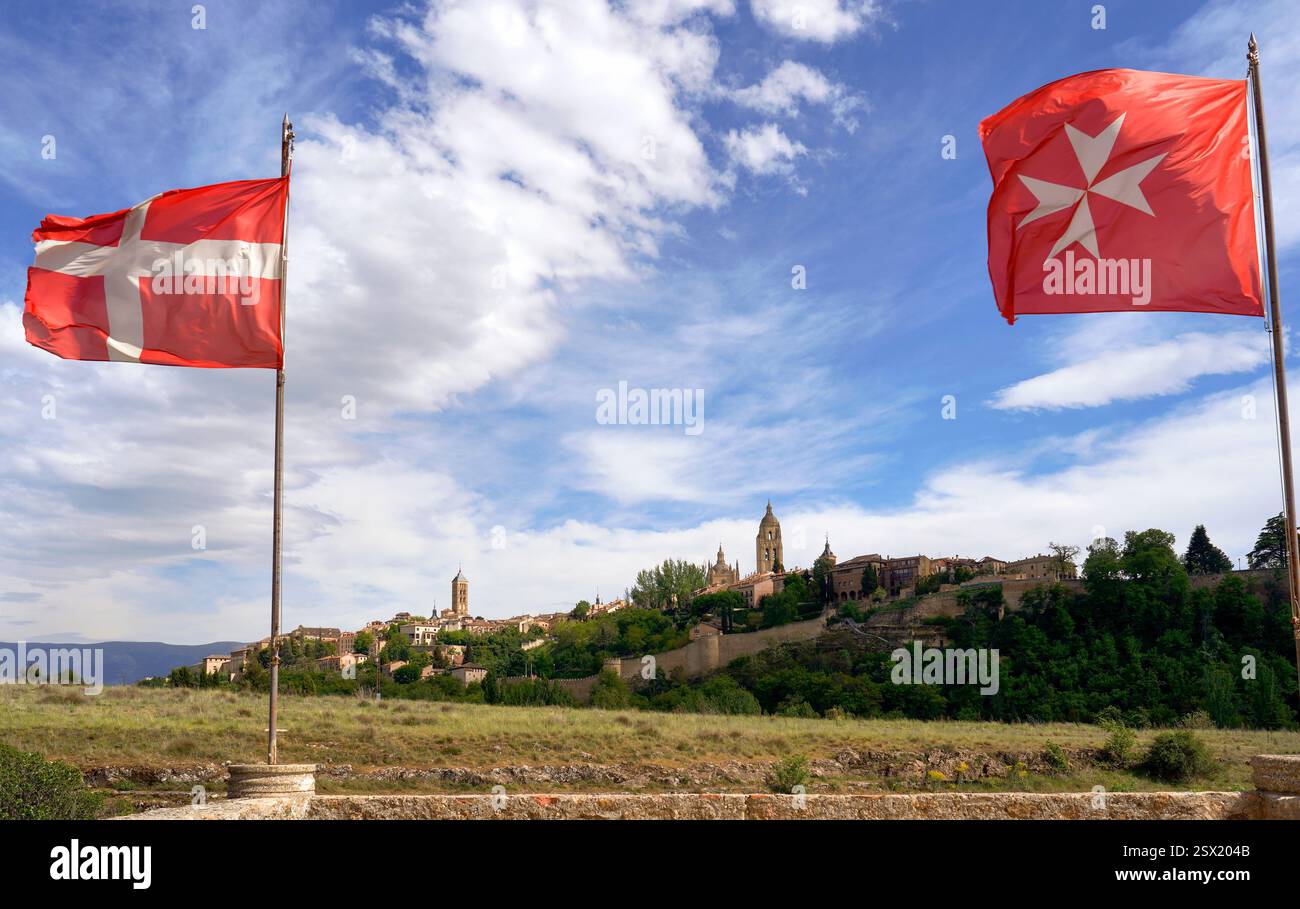 Flags of the Order of Malta near the Church of the True Cross, Segovia ...