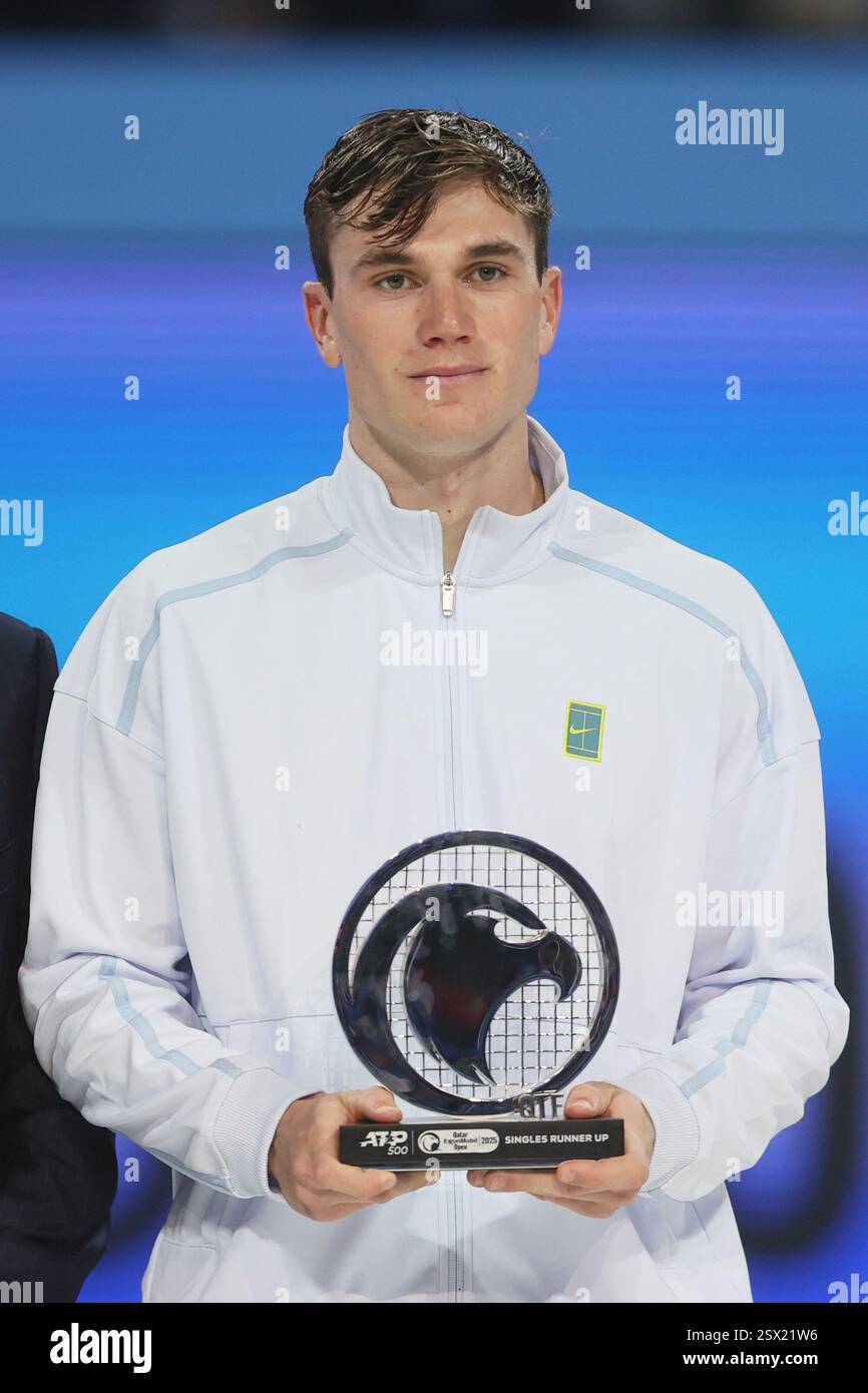 Second placed Britain's Jack Draper holds his trophy after the final ...