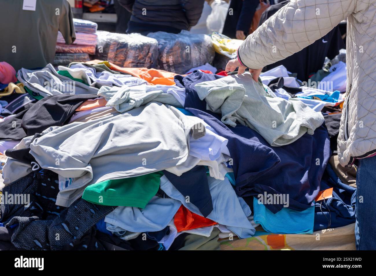 Bazaar. Turkish stall with various fake designer clothing items ...