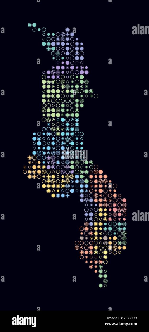 Malawi, shape of the country built of colored cells. Digital style map ...