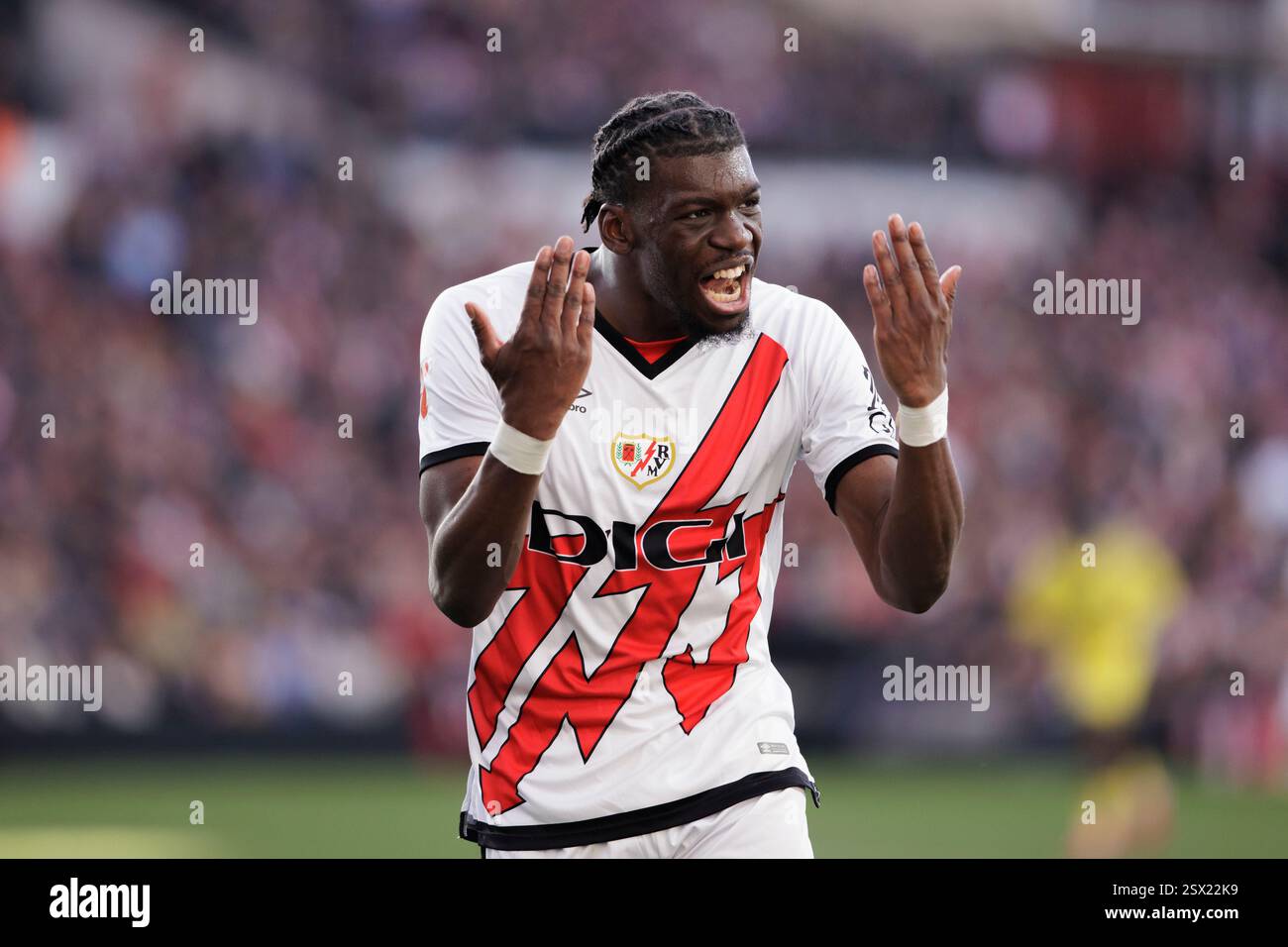 MADRID, SPAIN - February22: Randy Nteka of Rayo Vallecano reacts to a ...