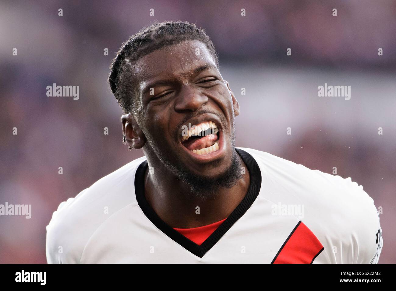 MADRID, SPAIN - February22: Randy Nteka of Rayo Vallecano reacts to a ...