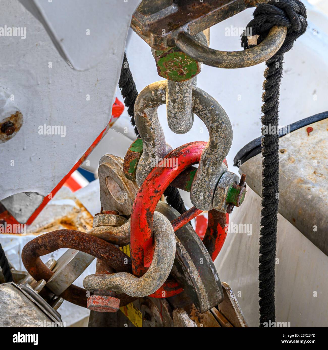 The links holding a lifeboat to the davit on the Holland America Line ...