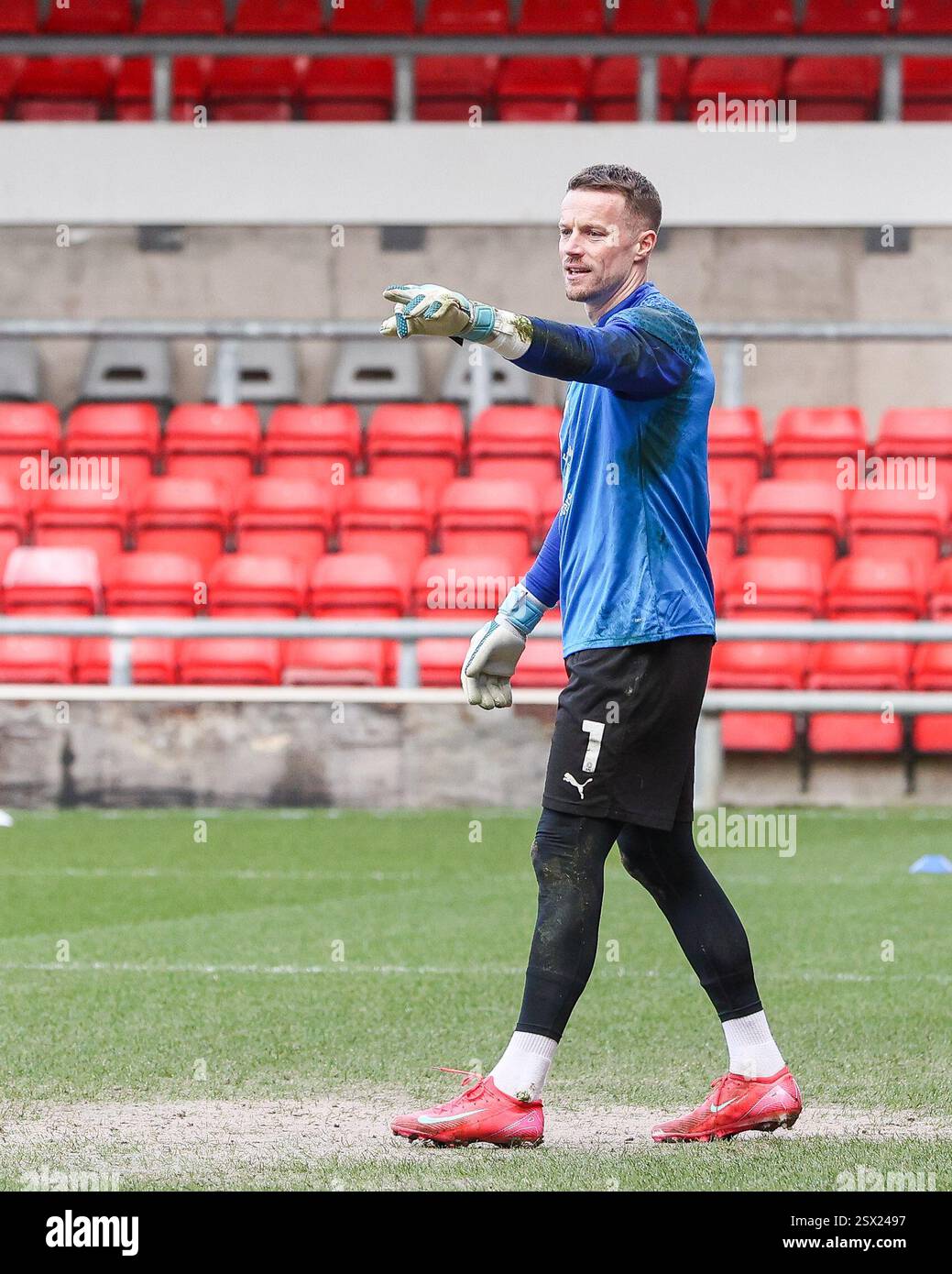 #1, goalkeeper Paul Farman of Barrow AFC at warm up during the Sky Bet ...