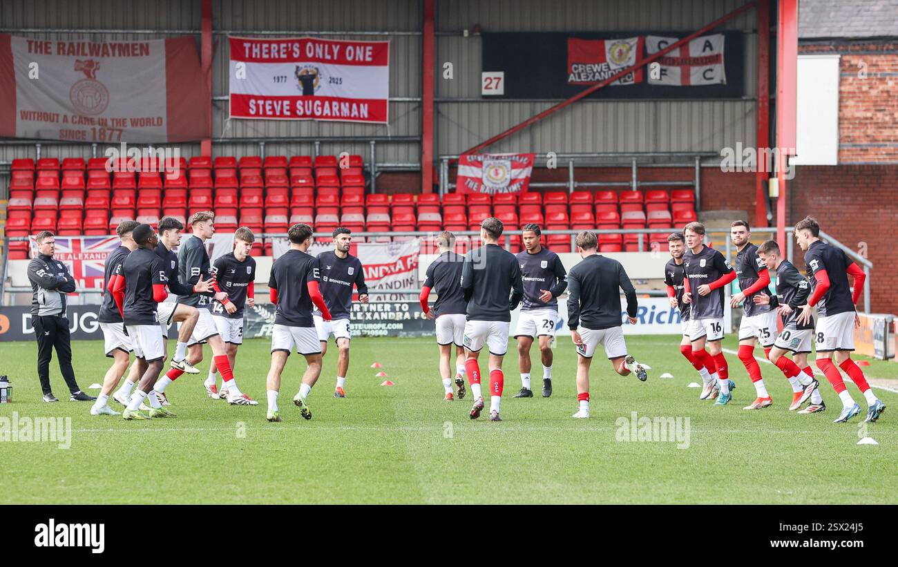 Crewe Alexandra players at warm up during the Sky Bet League 2 match ...