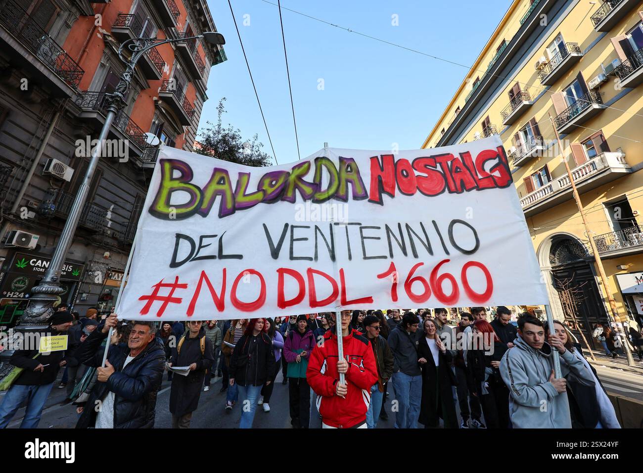 Naples, Italy, 22 February 2025. People during a demonstration against ...