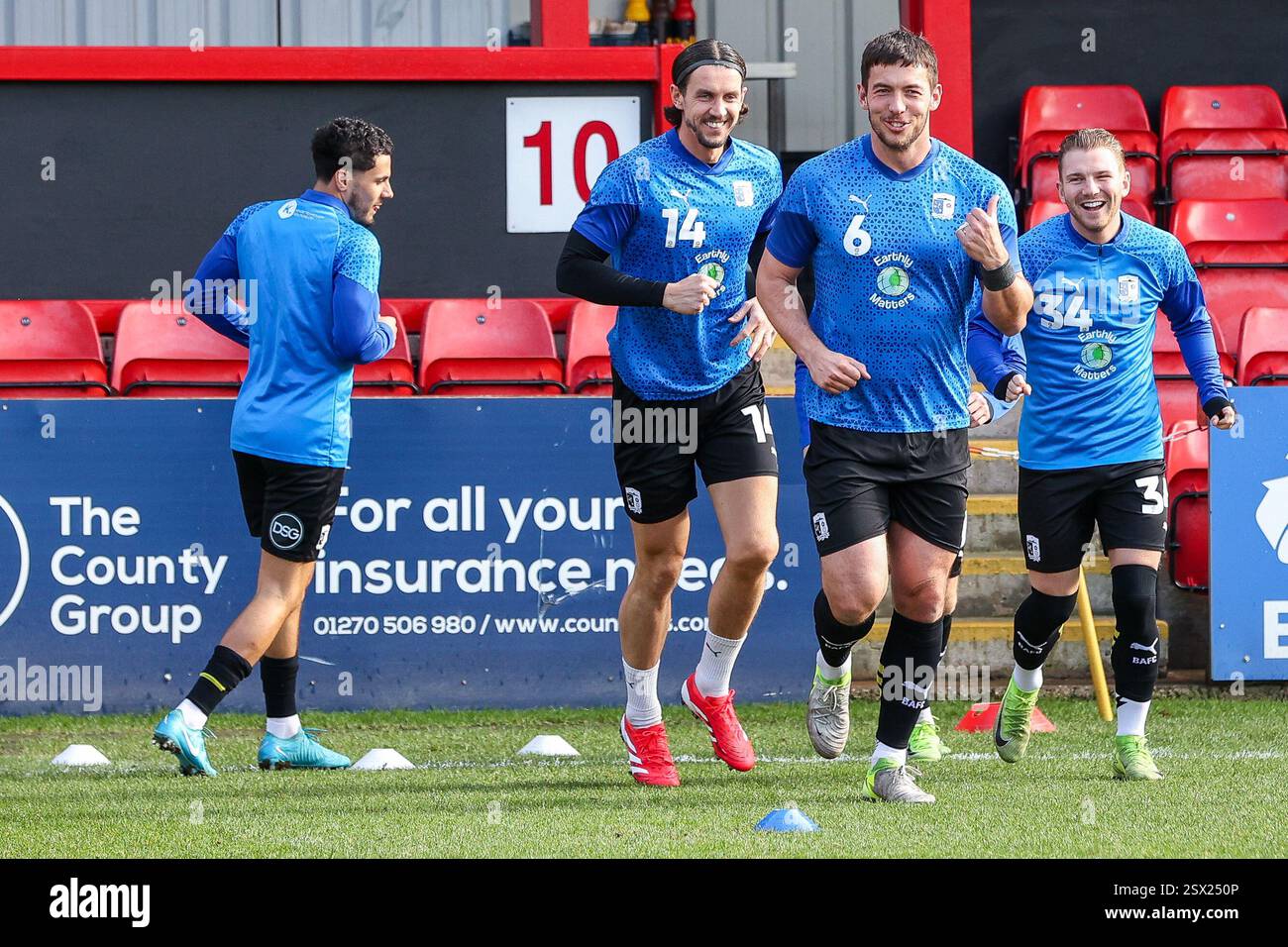 Barrow AFC players at warm up during the Sky Bet League 2 match between ...