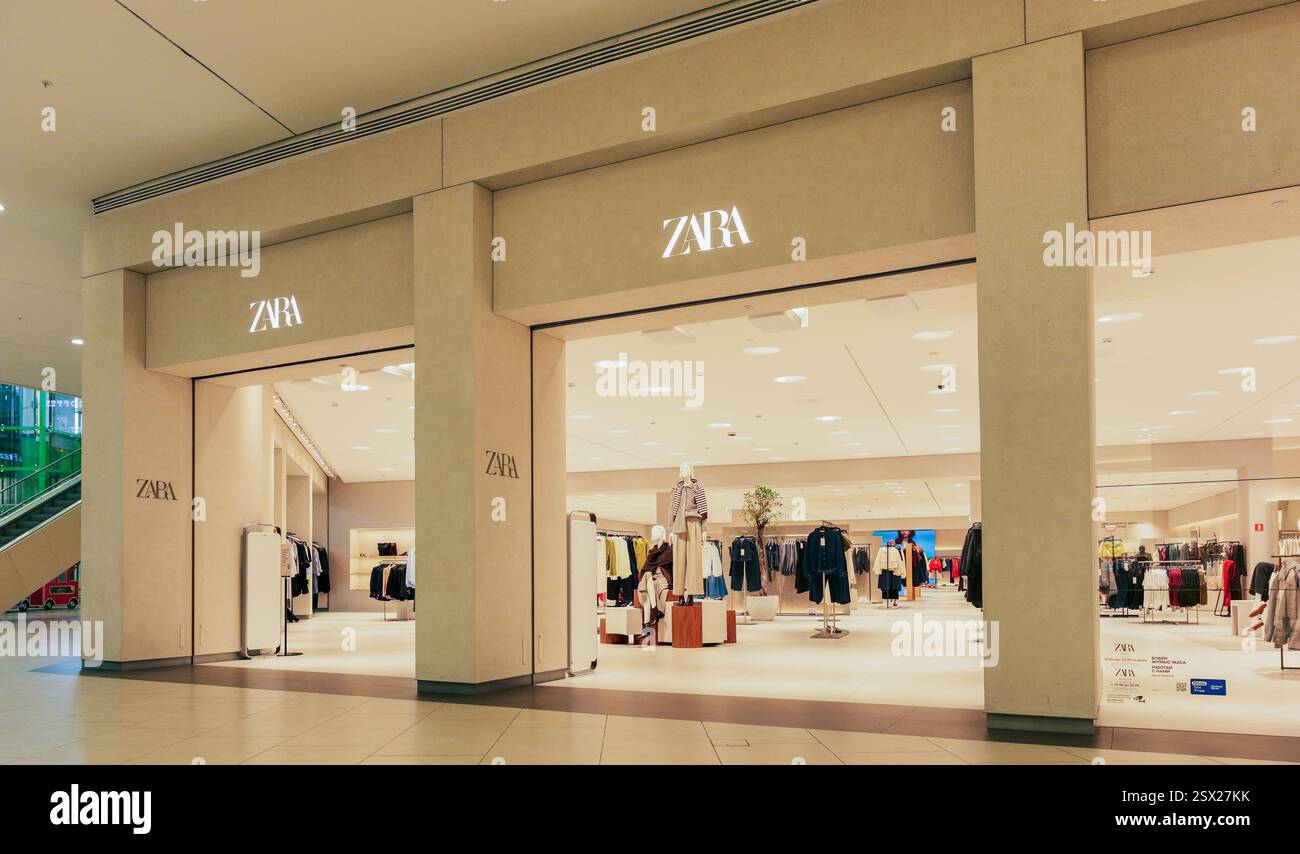 Almaty, Kazakhstan - February 19, 2025: Entrance to the Zara store. Turkish clothing brand Stock ...