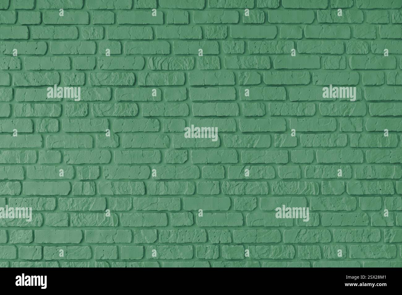 Green color painted old brick wall texture, architecture brickwork ...