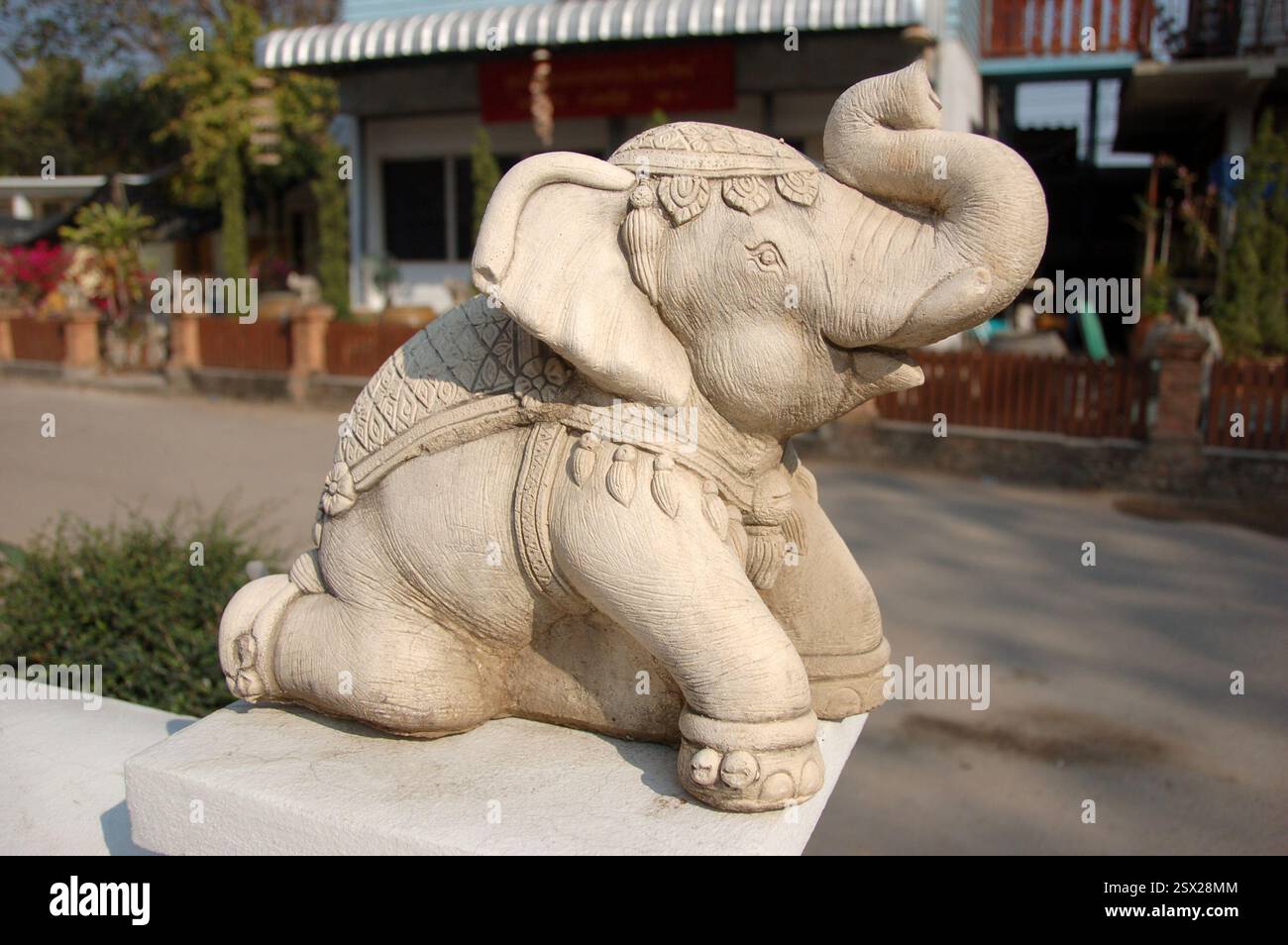 Stone elephant statue in Chiang Mai, northern Thailand, where elephants ...