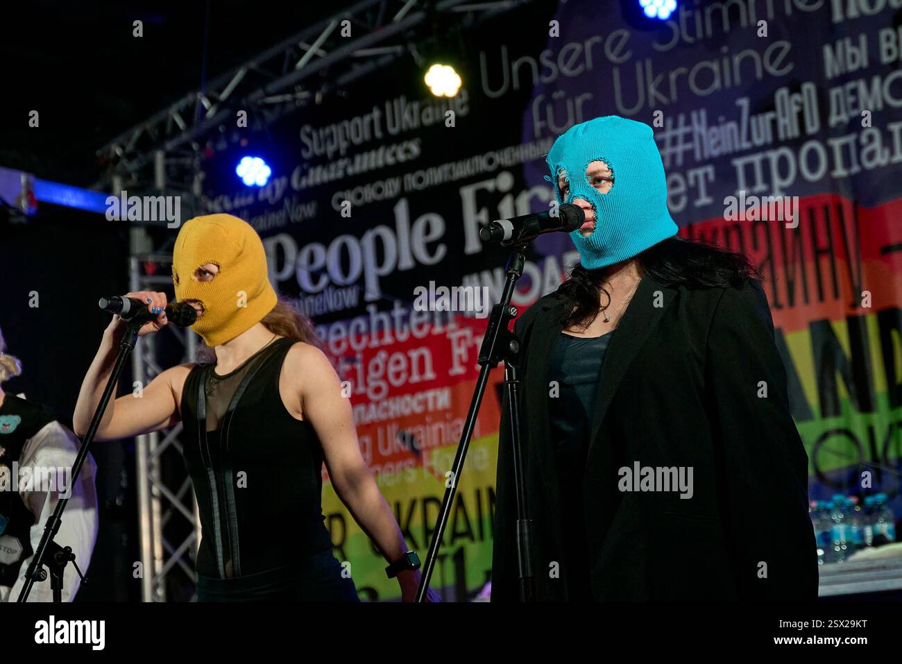 Berlin, Germany. 22nd Feb, 2025. Band members wearing fabric masks on ...