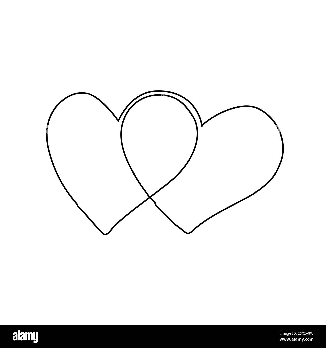 Hand drawn outline Overlapping Heart Shapes in Minimalist Design. One ...