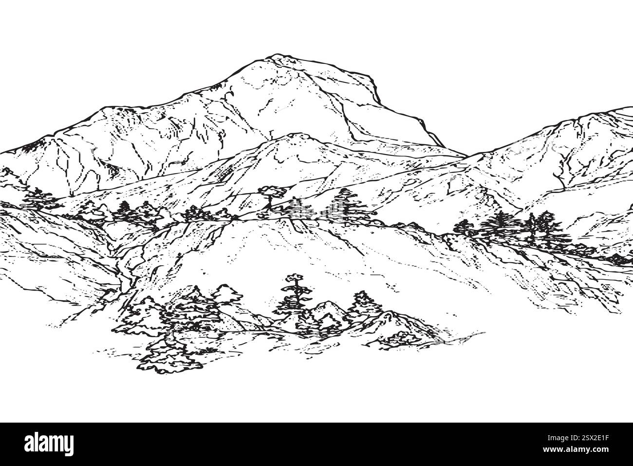 Mountain climbers in high lands drawing Stock Vector Image & Art - Alamy