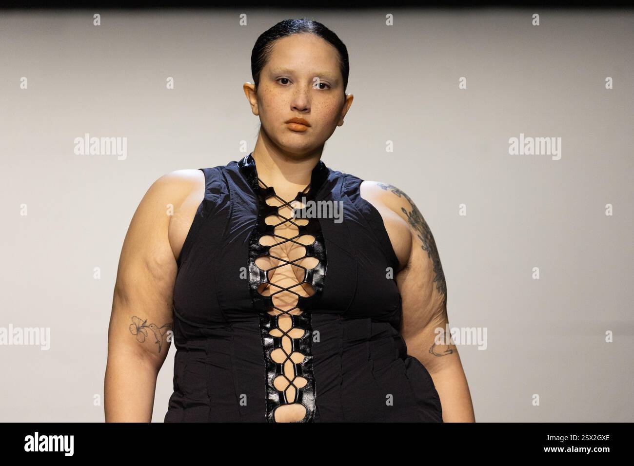 London, UK. Saturday February 22, 2025. A model on the catwalk at the ...