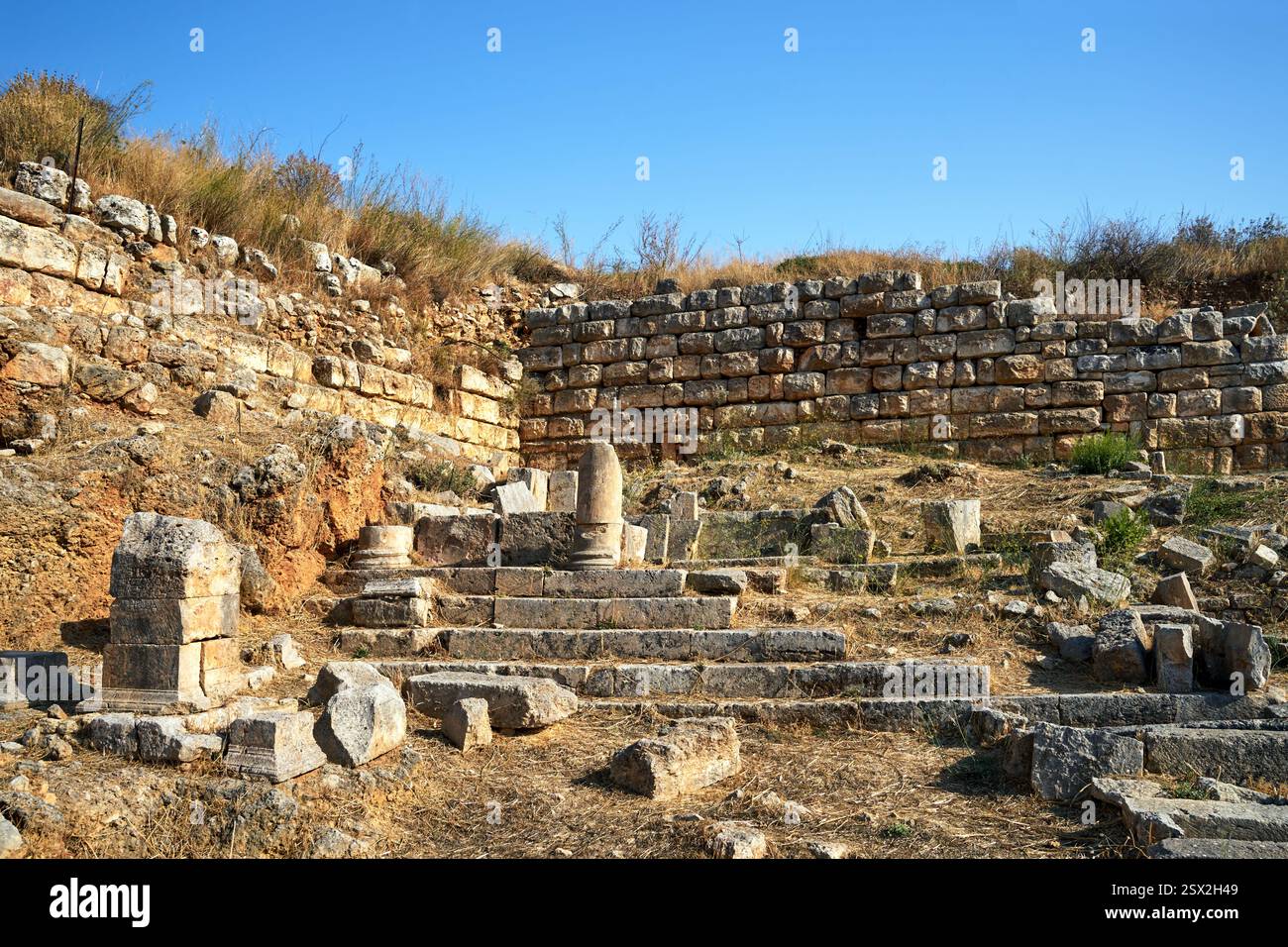 Stone ruins of the ancient city of Aptera on the Greek island of Crete ...