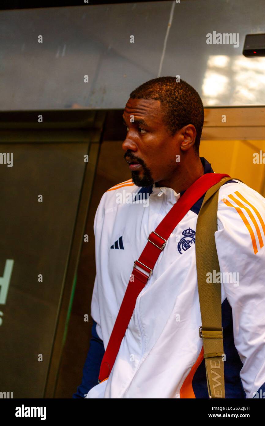 Basketball player Serge Ibaka, who currently belongs to the Real Madrid team, leaves the hotel ...