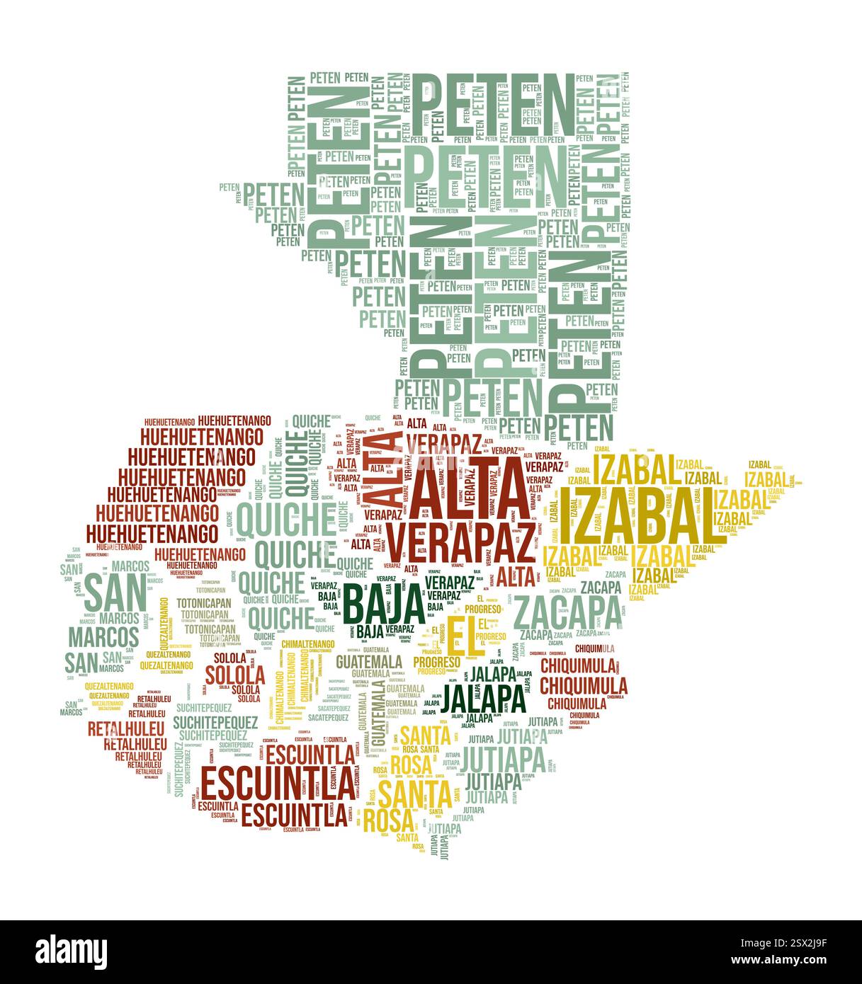 Guatemala Word Cloud. Country shape with region division. Guatemala ...