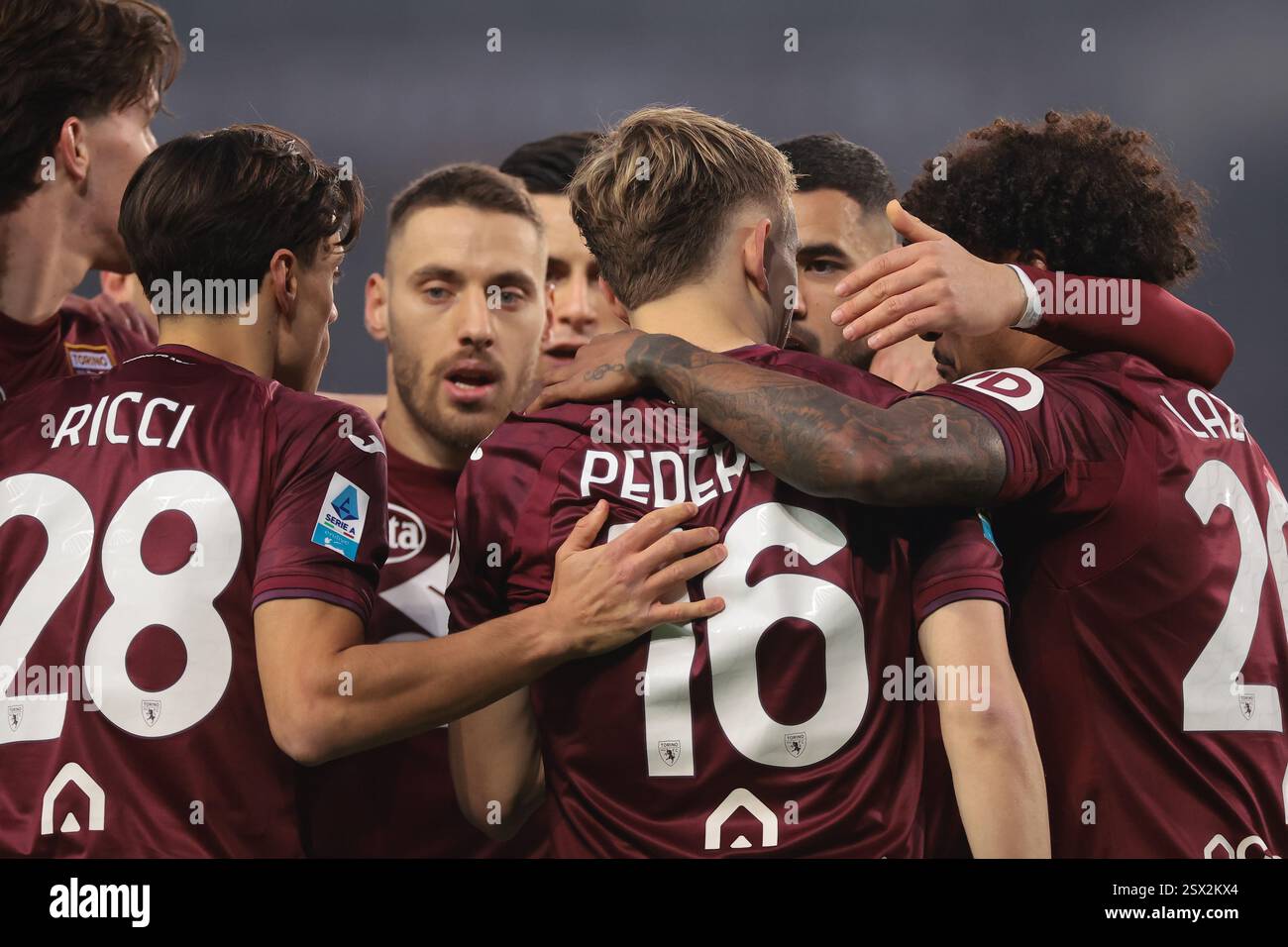Turin, Italy. 22nd Feb, 2025. Torino FC players celebrate an own goal ...