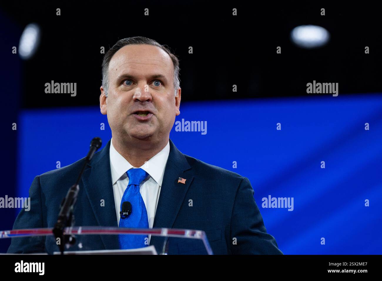 Former White House Deputy Chief of Staff Dan Scavino speaks at the 2025 ...