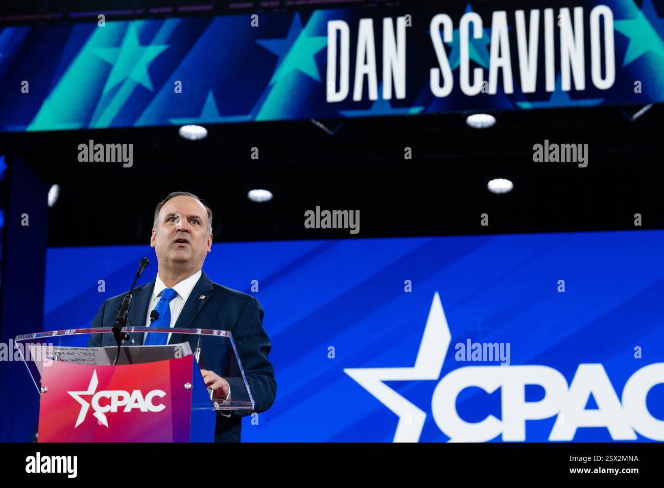 Former White House Deputy Chief of Staff Dan Scavino speaks at the 2025 ...