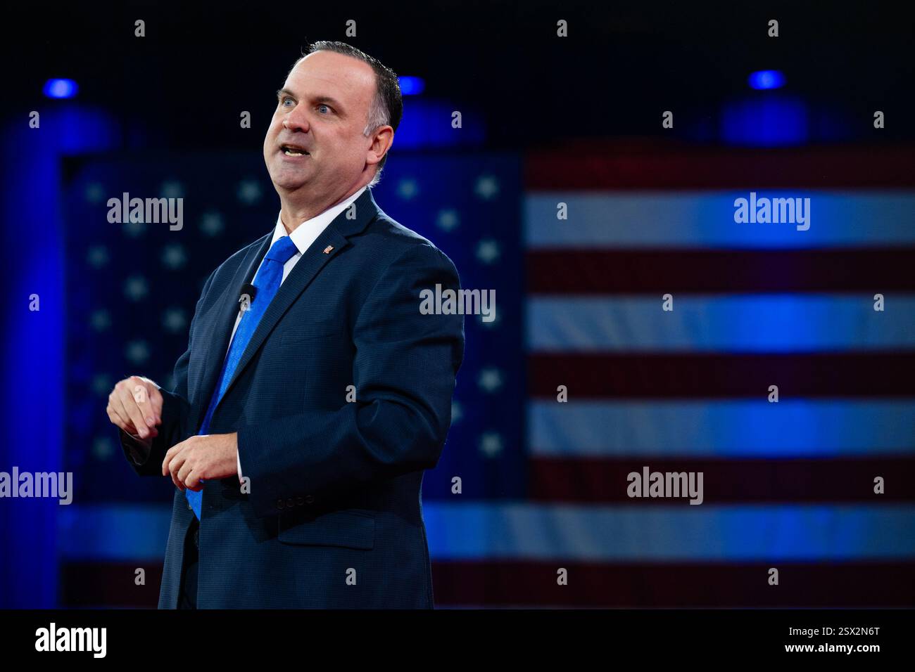 Former White House Deputy Chief of Staff Dan Scavino speaks at the 2025 ...