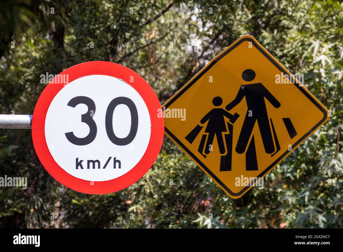Double signage, school advance and max speed 30 warning reflective sign ...