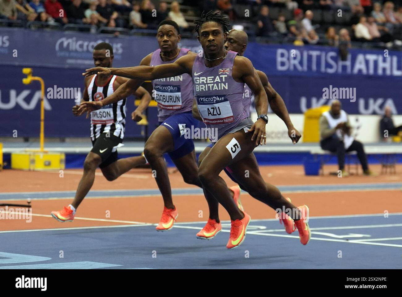 Jeremiah Azu wins the Men's 60m Final on day one of the Microplus UK ...