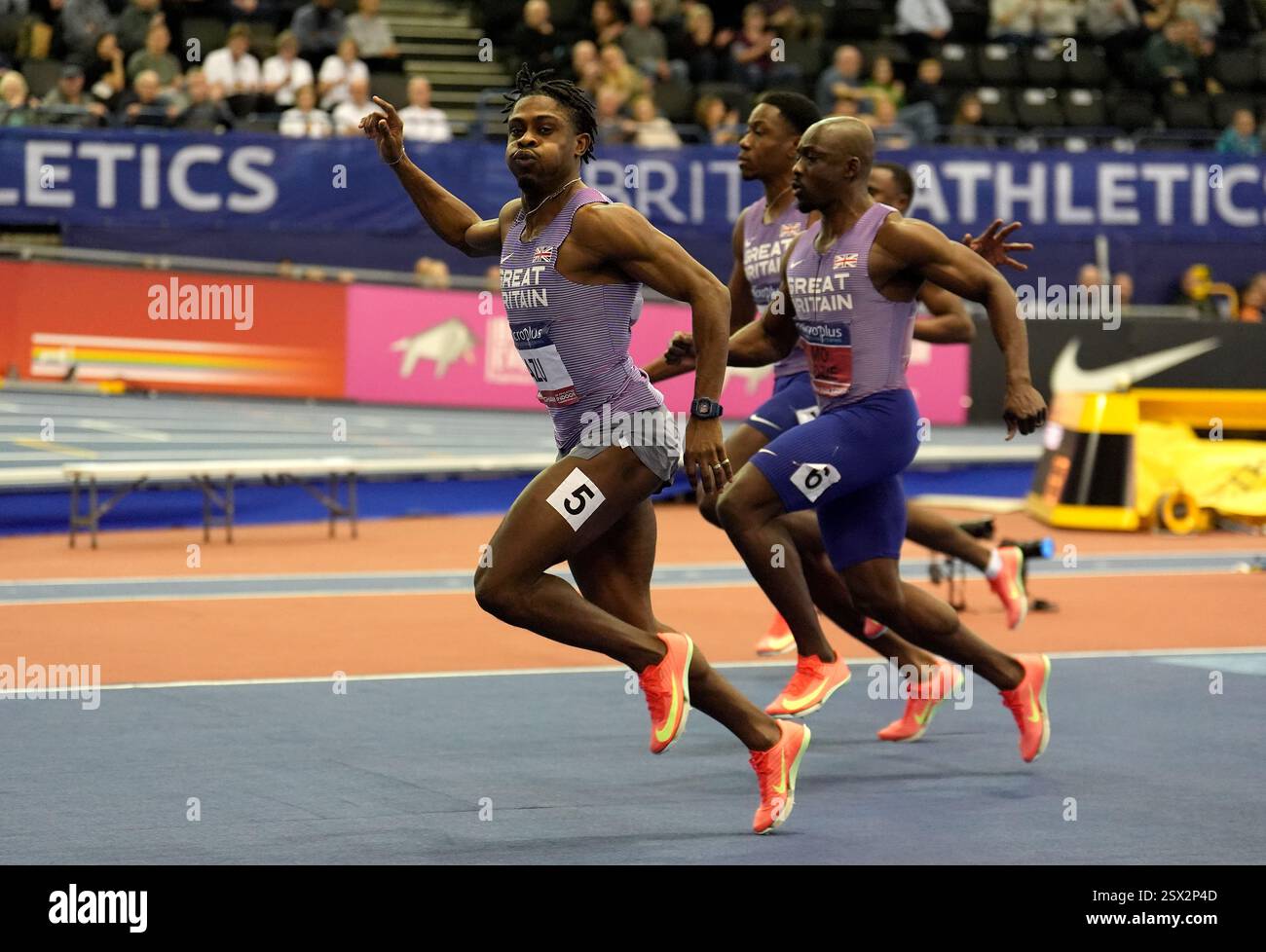 Jeremiah Azu wins the Men's 60m Final on day one of the Microplus UK Athletics Indoor ...