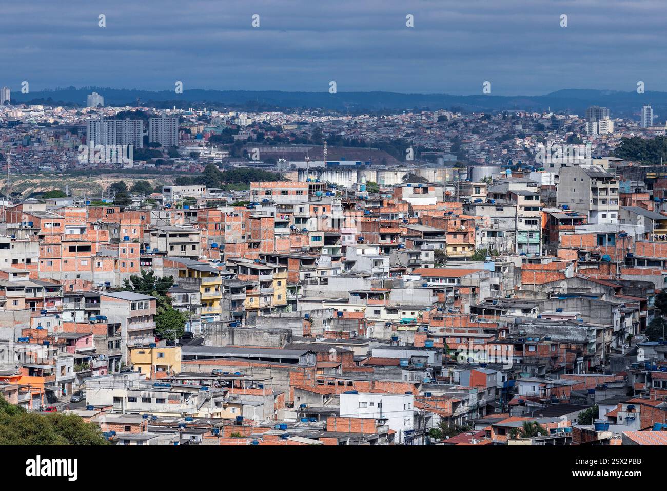 View of favela buildings, poor neighborhood of Osasco, peripheral city ...