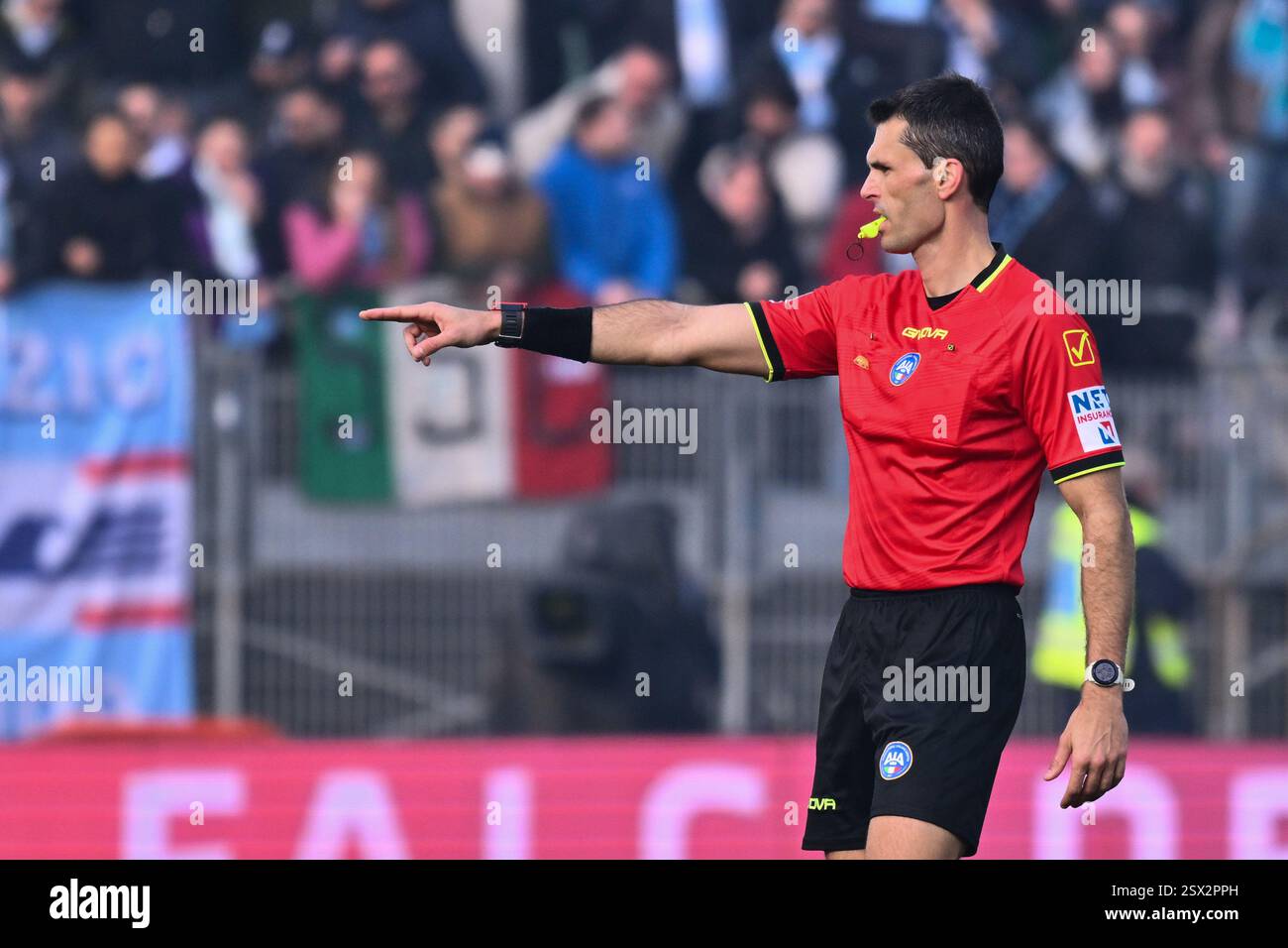 Referee Matteo Marchetti participates in the 26th day of the Serie A ...