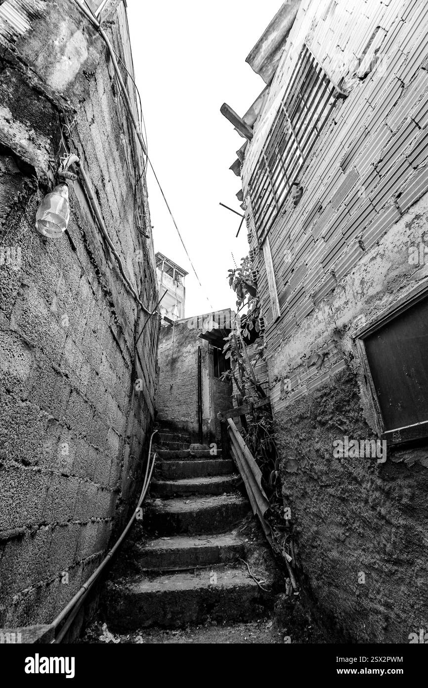 View of favela buildings, poor neighborhood of Osasco. Staircase in the ...