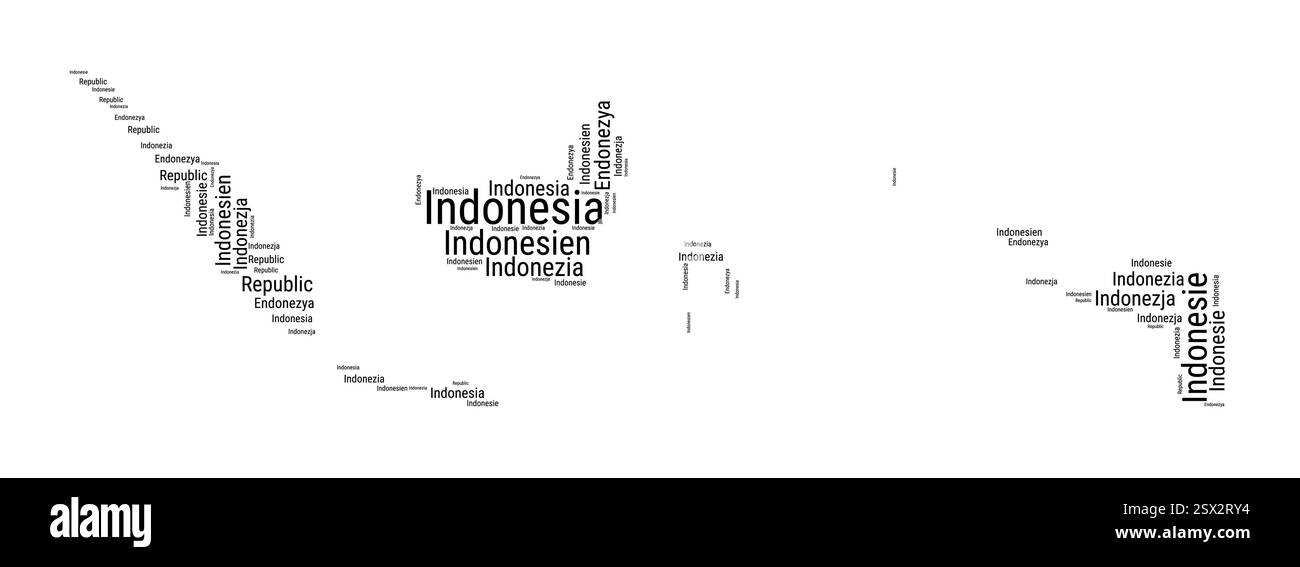 Black and white word cloud in Indonesia shape. Simple typography style ...