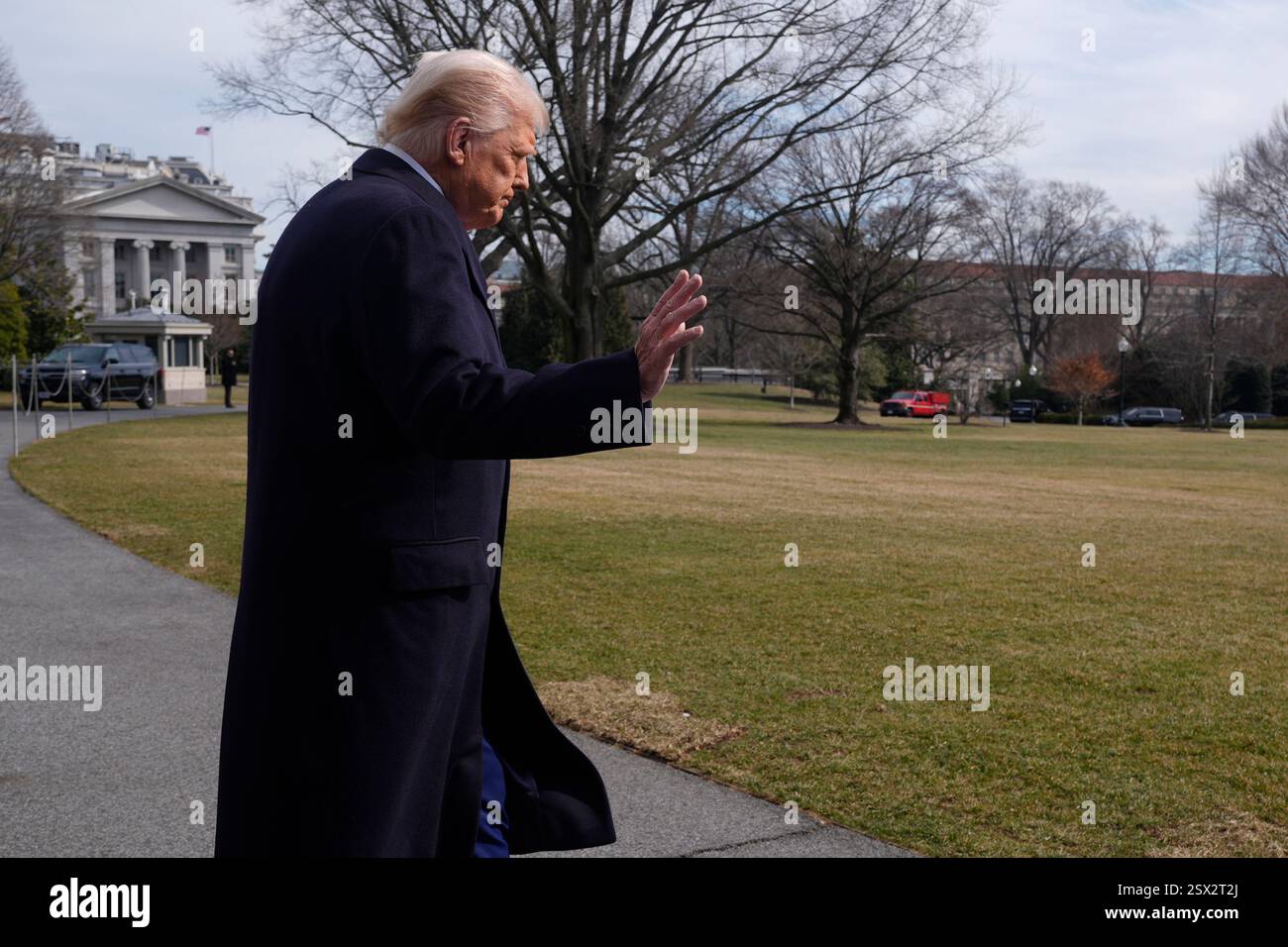 President Donald Trump departs after speaking to reporters at the White ...