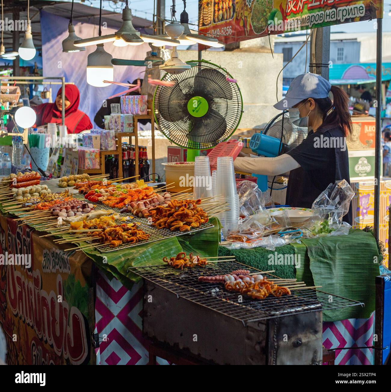 Phuket, Thailand, February 2025, customers may browse the food stalls ...