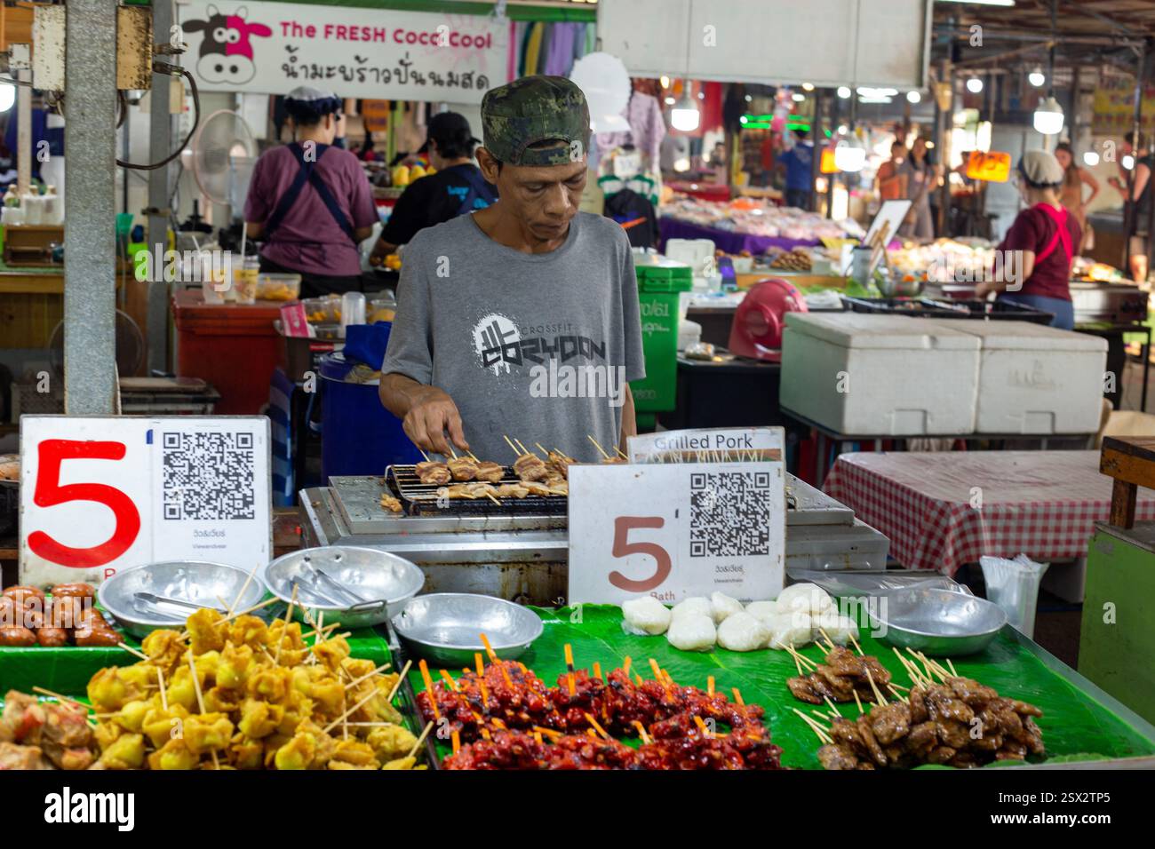 Phuket, Thailand, February 2025, customers may browse the food stalls ...