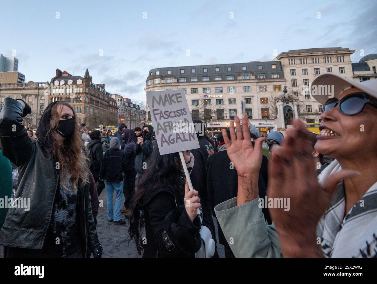 Anti fascist demonstrators celebrate as UKIP demo leaves. UKIP ...