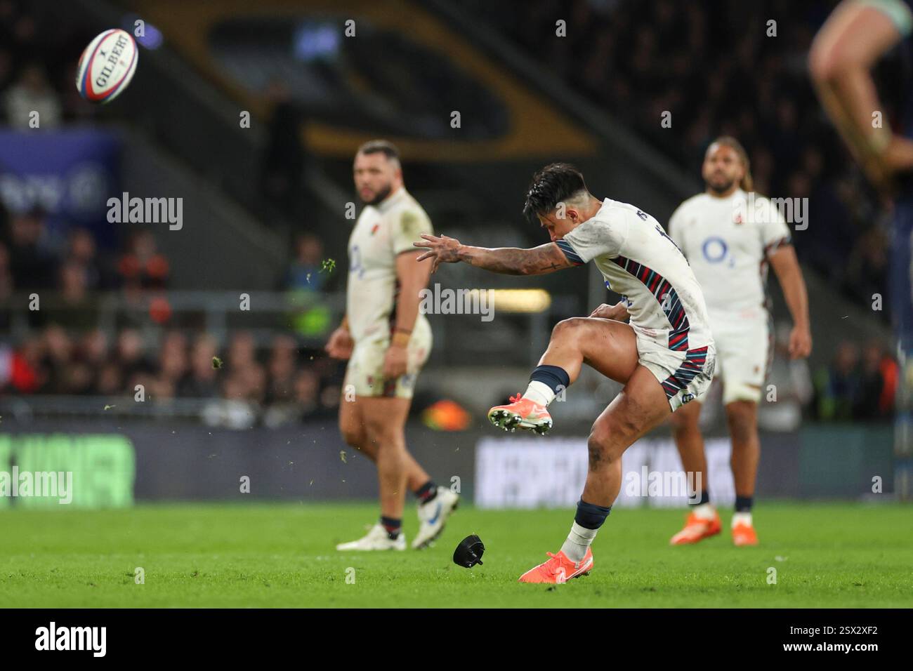 England's Marcus Smith kicks a penalty during the Six Nations rugby ...