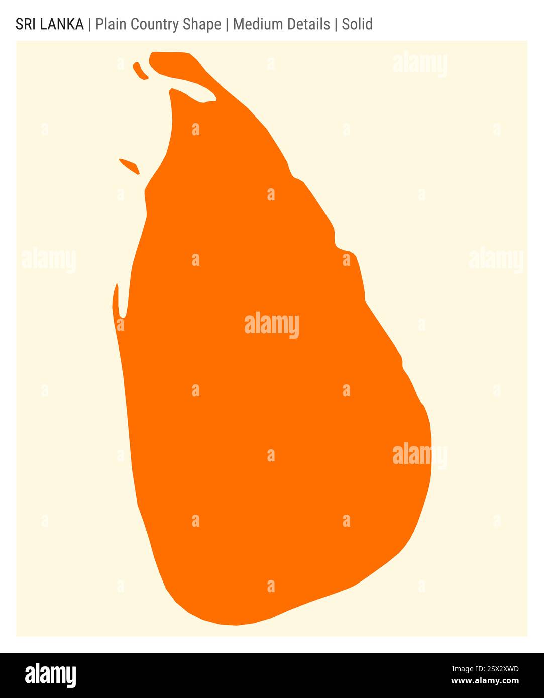 Sri Lanka plain country map. Medium details. Solid style. Shape of Sri ...