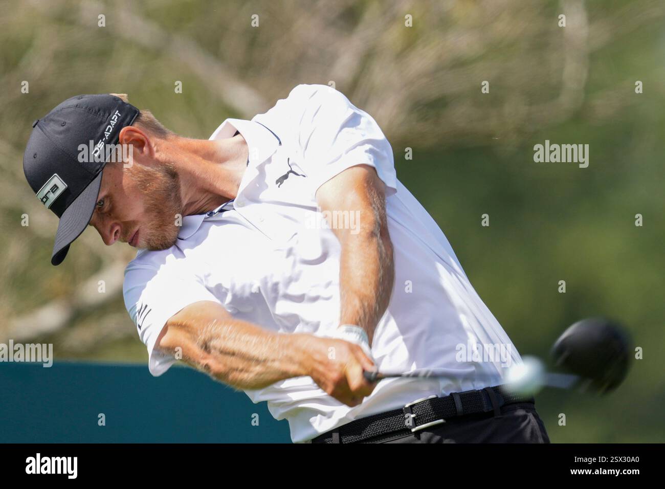 Jesper Svensson, of Sweden, tees off on the second hole during the ...