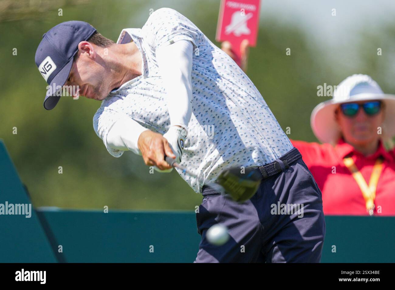 Alex Smalley, of the United States, tees off on the second hole during ...