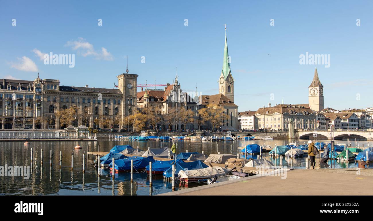 January 12, 2025. Switzerland, Zurich. Old town Altstadt, Fraumünster ...