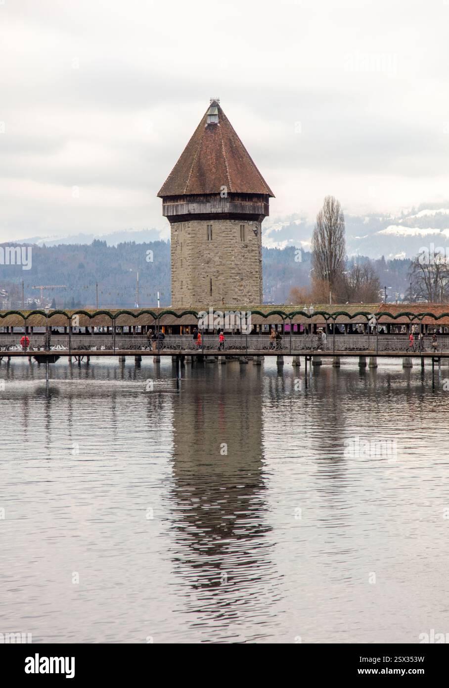 January 11, 2025. Switzerland, Lucerne. Chapel Bridge and Water Tower ...
