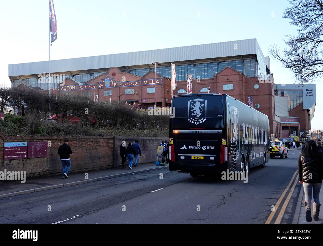 The Aston Villa team bus arrives ahead of the Premier League match at ...