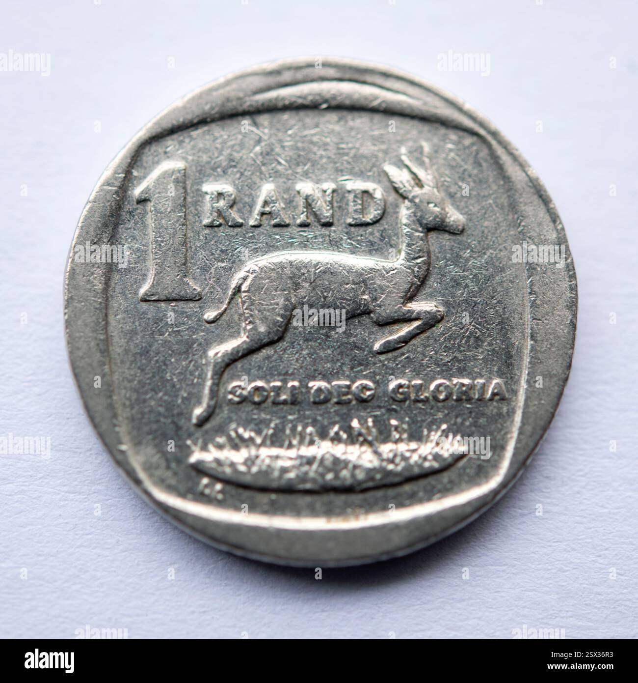 Still life of the front of a South African one rand coin Stock Photo - Alamy