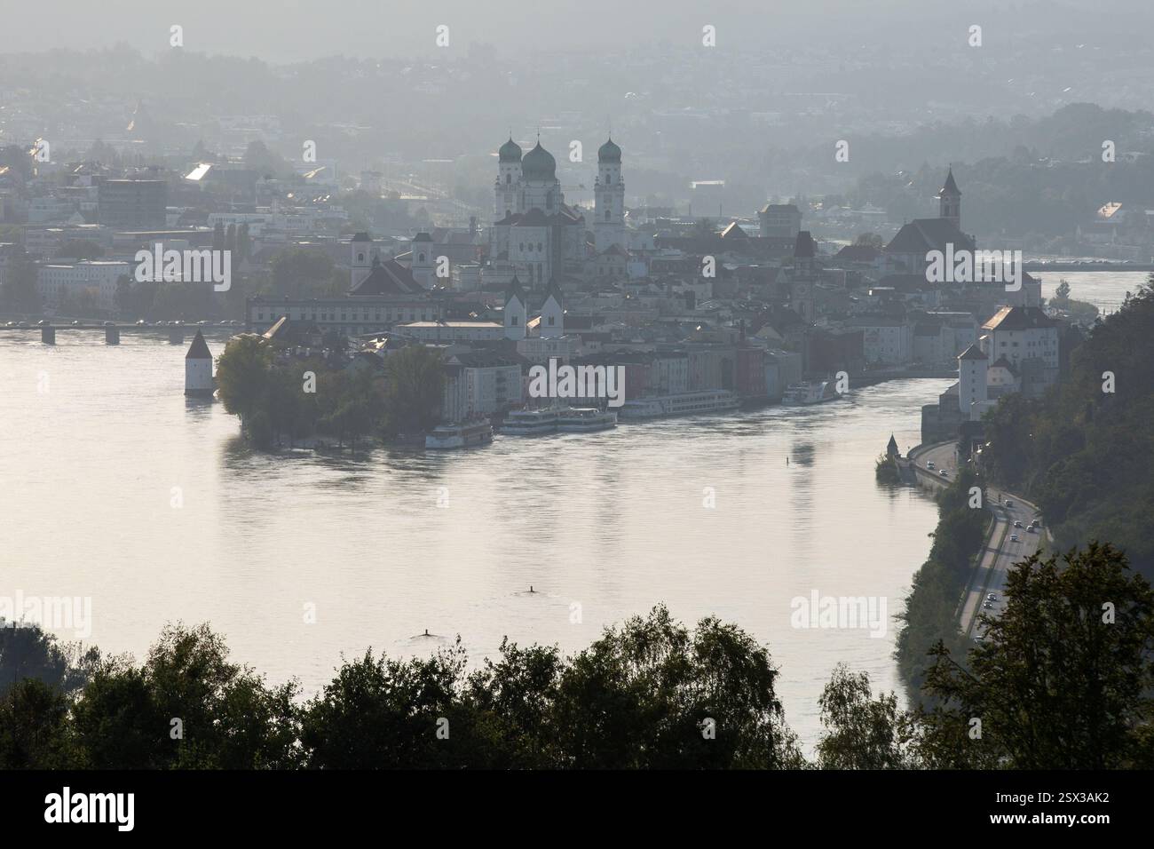High level of the Danube river in Passau is seen from the Austrian side ...