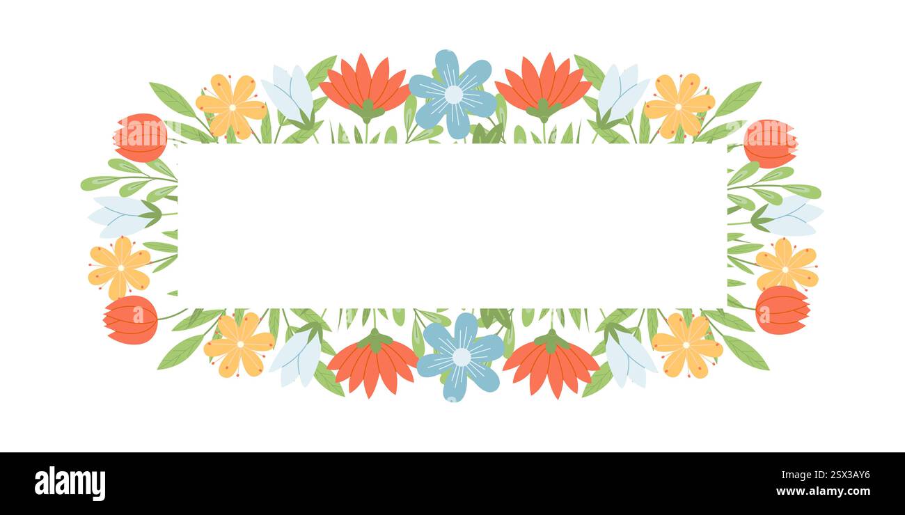 square frame on floral background. Cute vector background in flat style ...