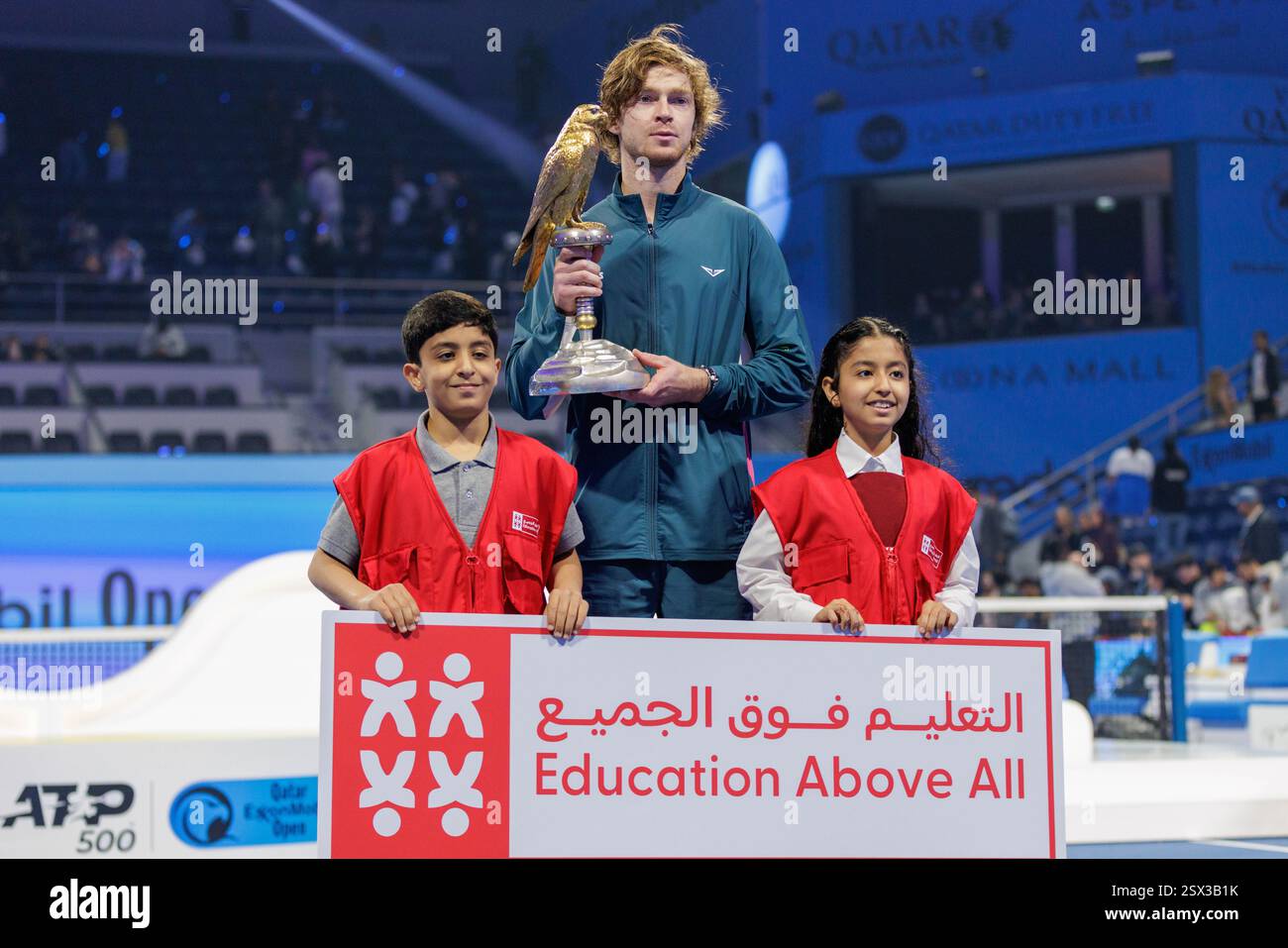 Doha, Qatar. 22nd Feb, 2025. Andrey Rublev of Russia celebrates with ...
