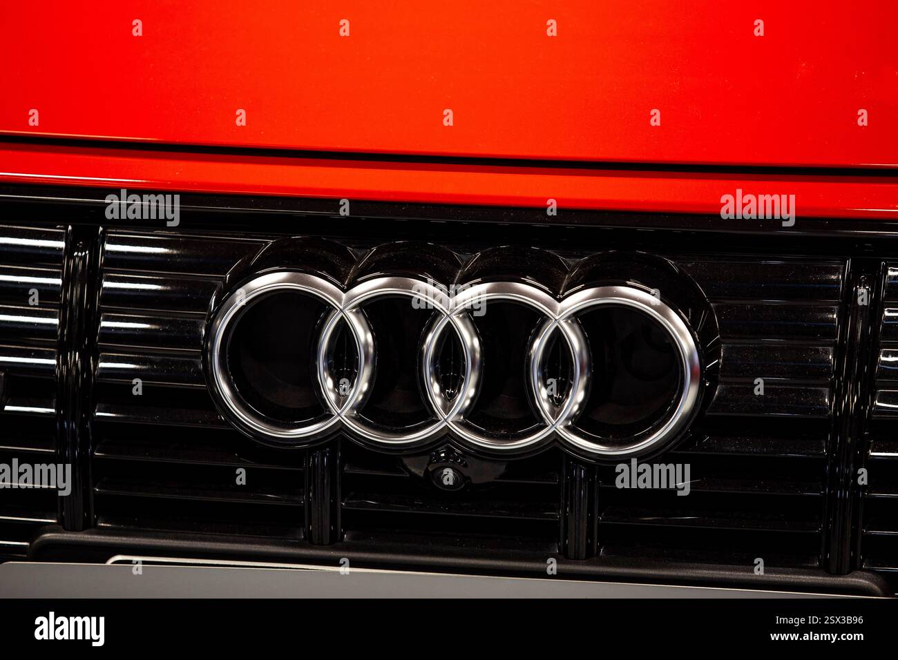 Sao Paulo, Brazil - july21 - 2023 - Close up of the Audi car brand logo ...