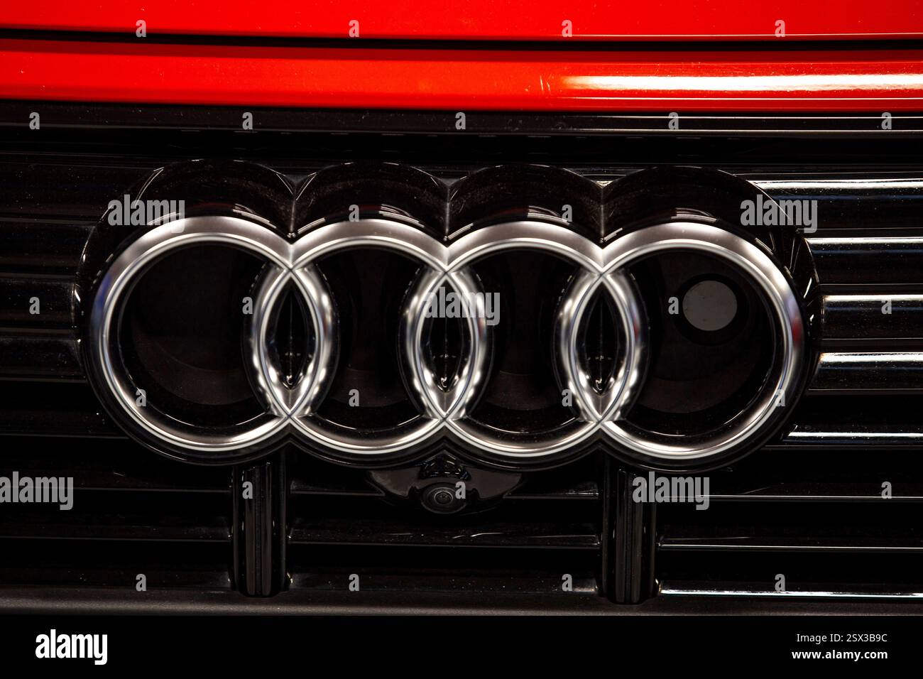 Sao Paulo, Brazil - july21 - 2023 - Close up of the Audi car brand logo ...