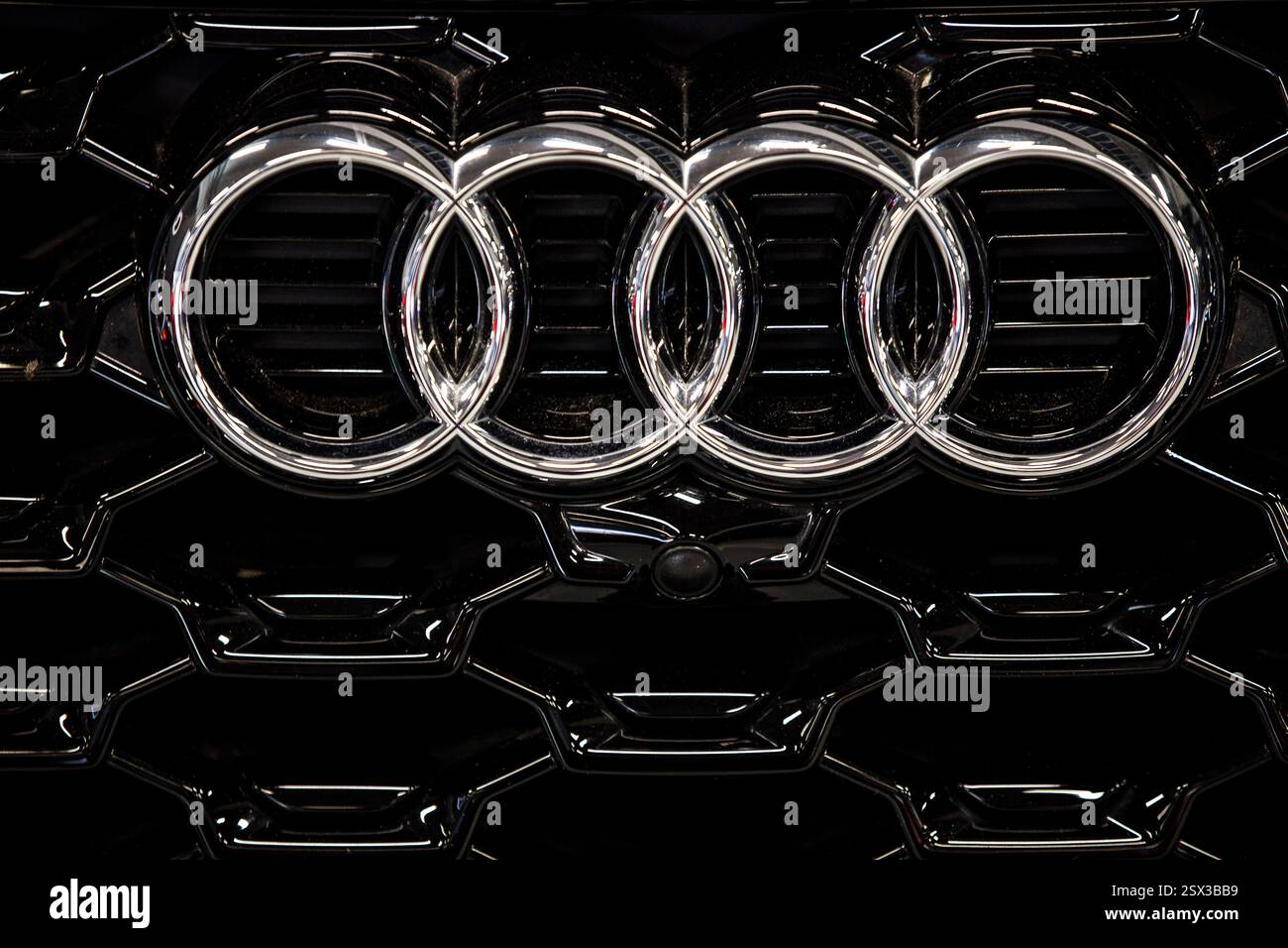 Sao Paulo, Brazil - july21 - 2023 - Close up of the Audi car brand logo ...